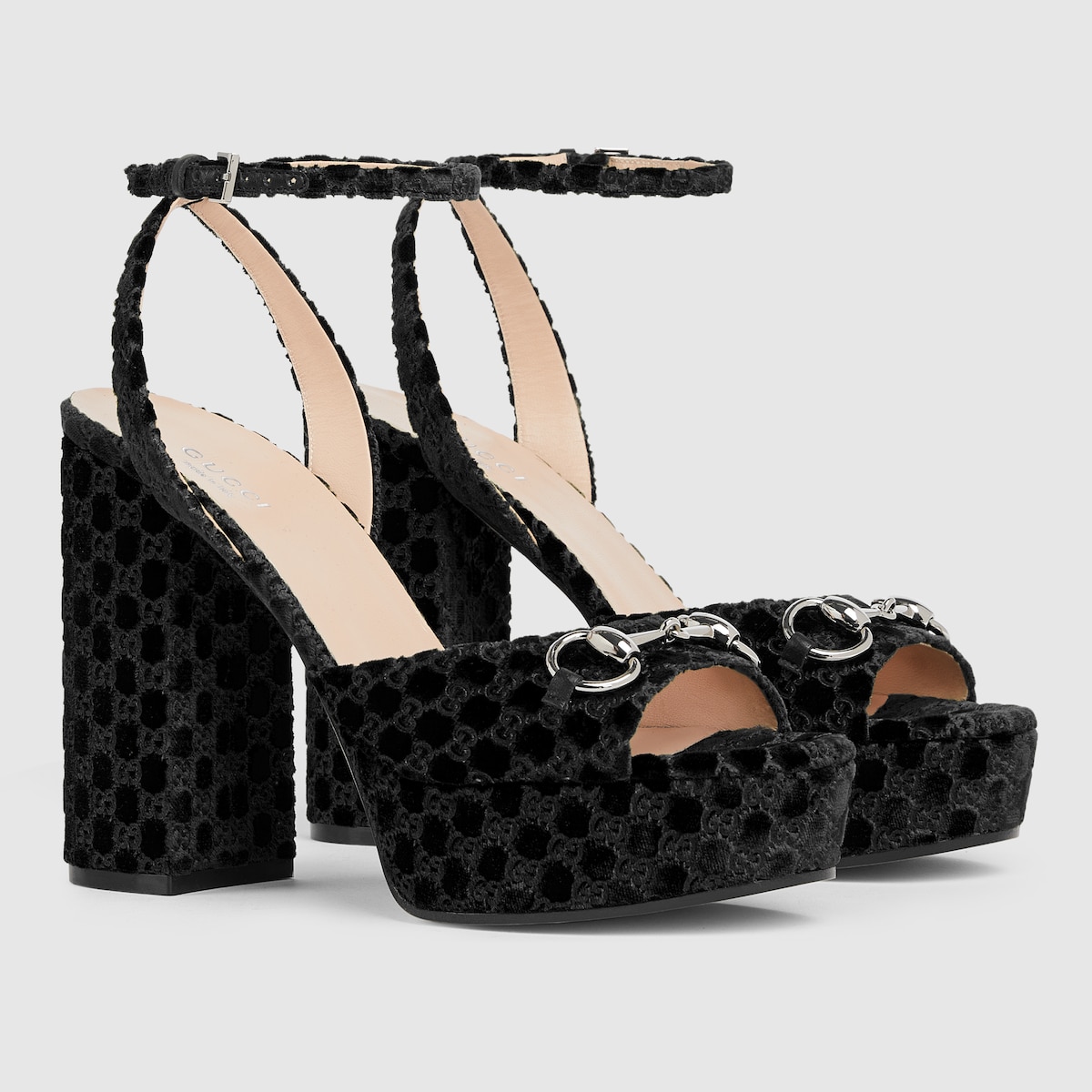 Women's platform sandal with Horsebit in black velvet | GUCCI® US