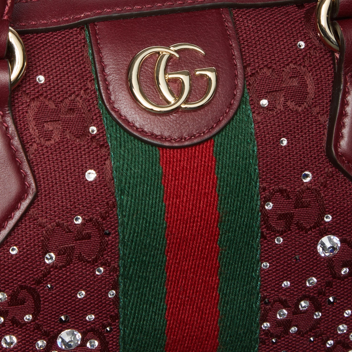 Ophidia crystals small boston bag in Rosso Ancora red GG canvas | GUCCI® QA