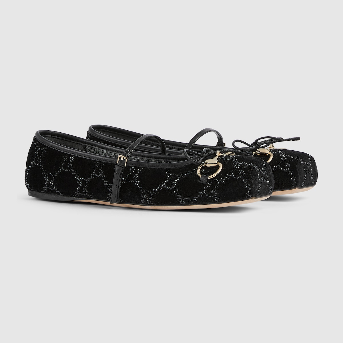 Women's GG crystal Gucci Horsebit ballet flat in black velvet | GUCCI® SG