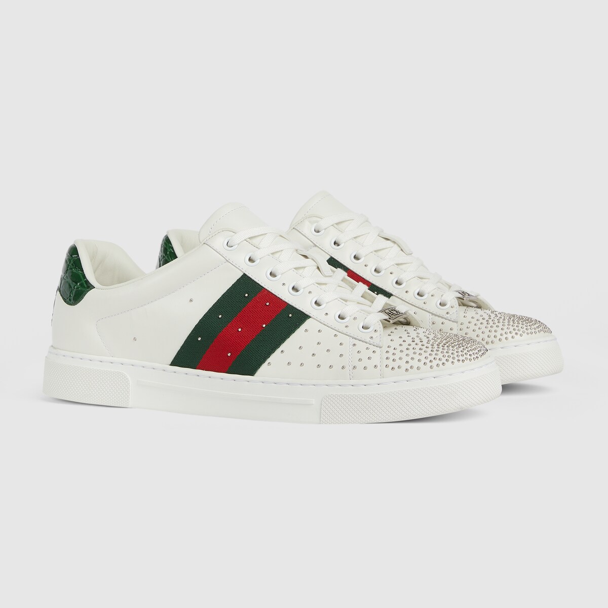 Men's Gucci Ace studded trainers with Web in white leather | GUCCI® SG