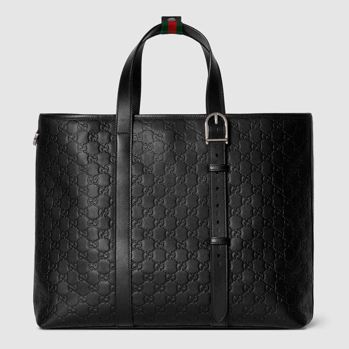 GG Emblem large tote bag in black GG leather | GUCCI® SG