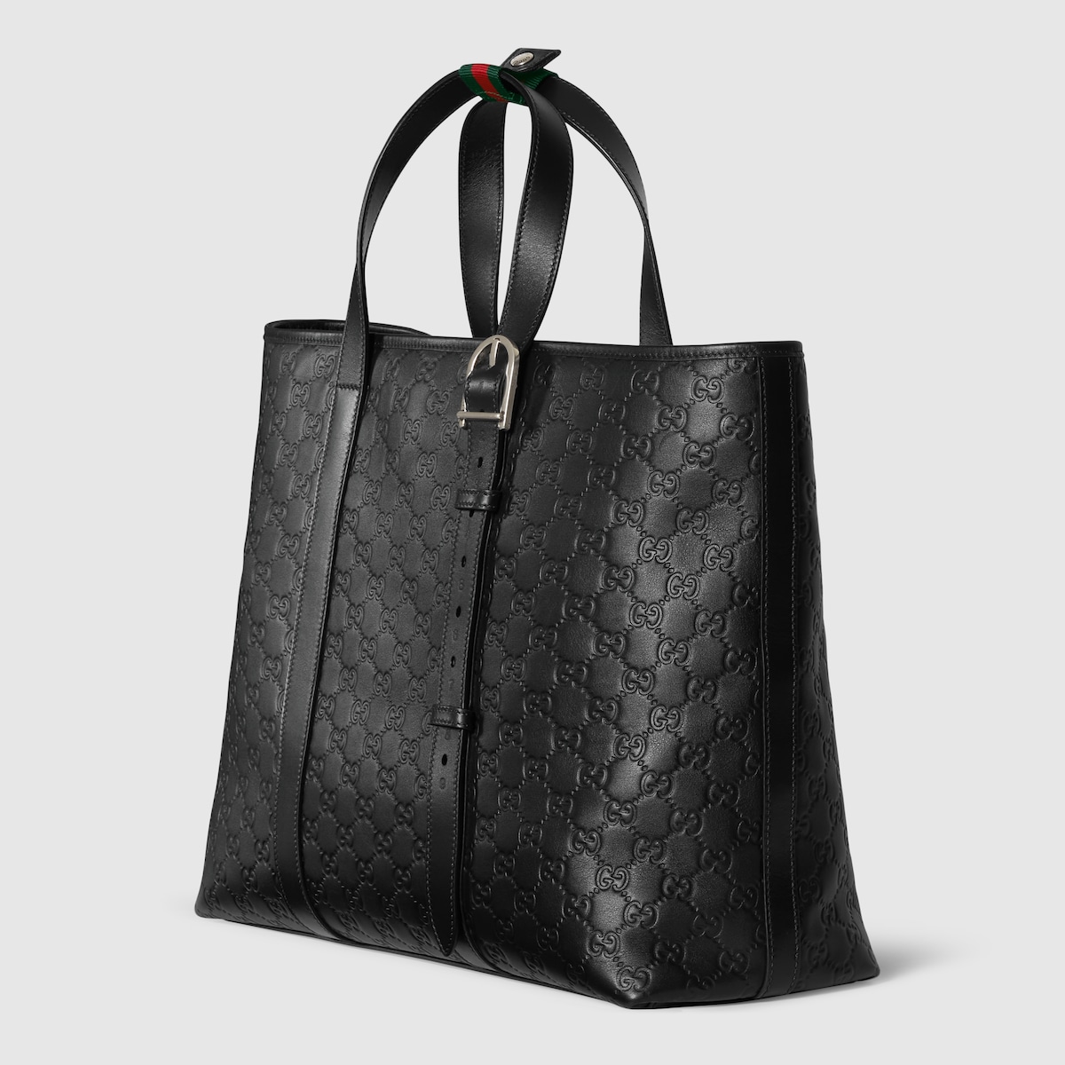 GG Emblem large tote bag in black GG leather | GUCCI® SG