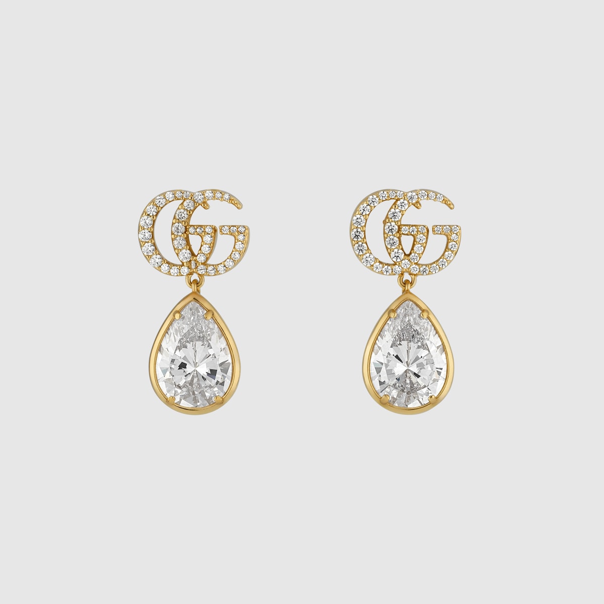 GG Marmont crystal drop earrings in gold-toned brass | GUCCI® US