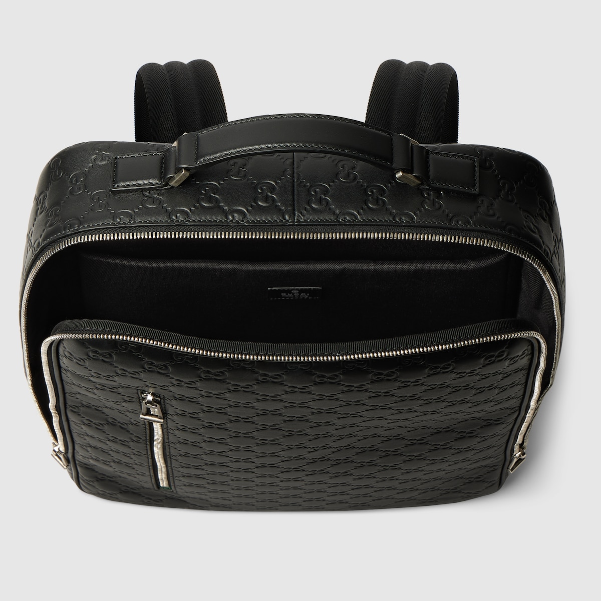 Mittelgroßer GG Emblem Rucksack in schwarzes GG Leder | GUCCI® CH