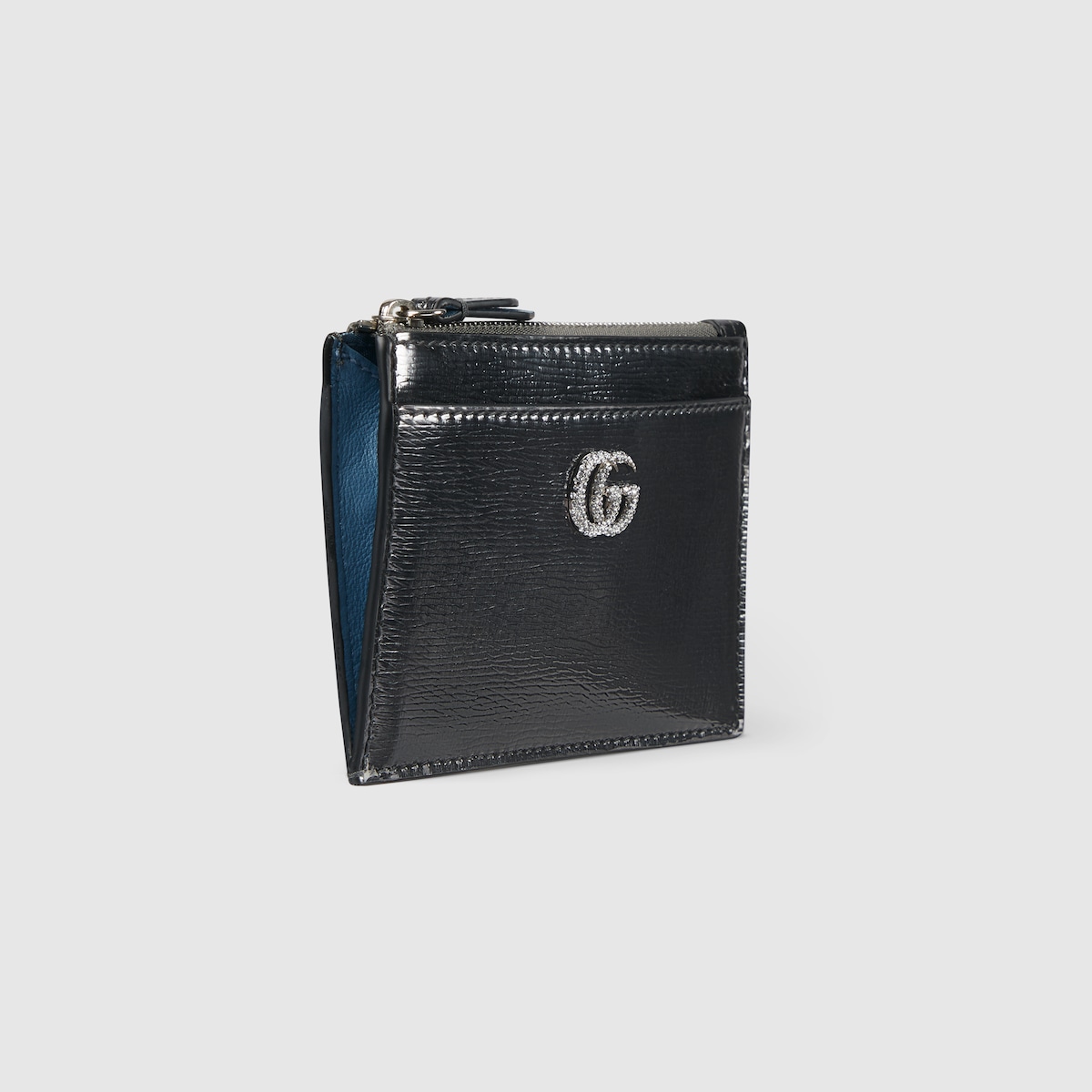 GG Marmont zip key pouch in silver patent leather | GUCCI® US