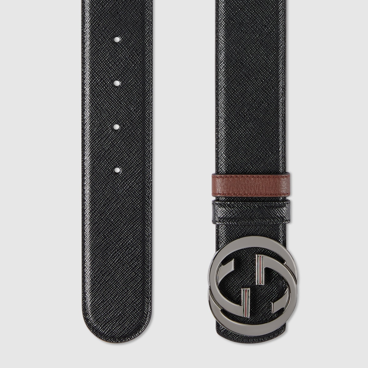 Reversible belt with Interlocking G buckle in black and dark brown ...