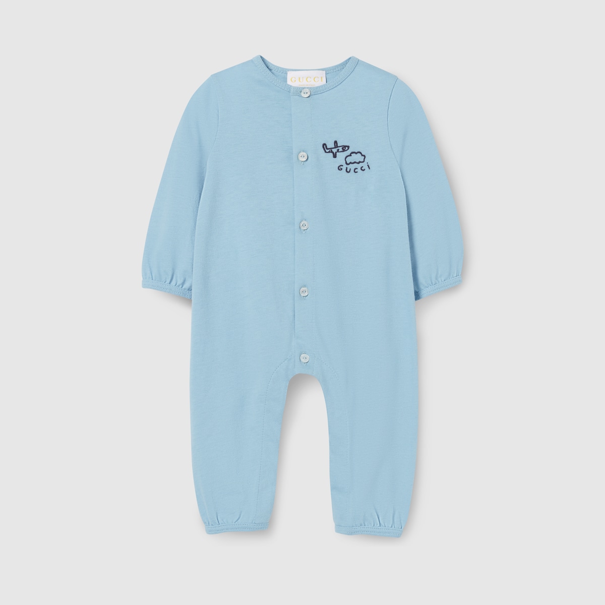 Baby cotton one-piece with print in light blue | GUCCI® UK