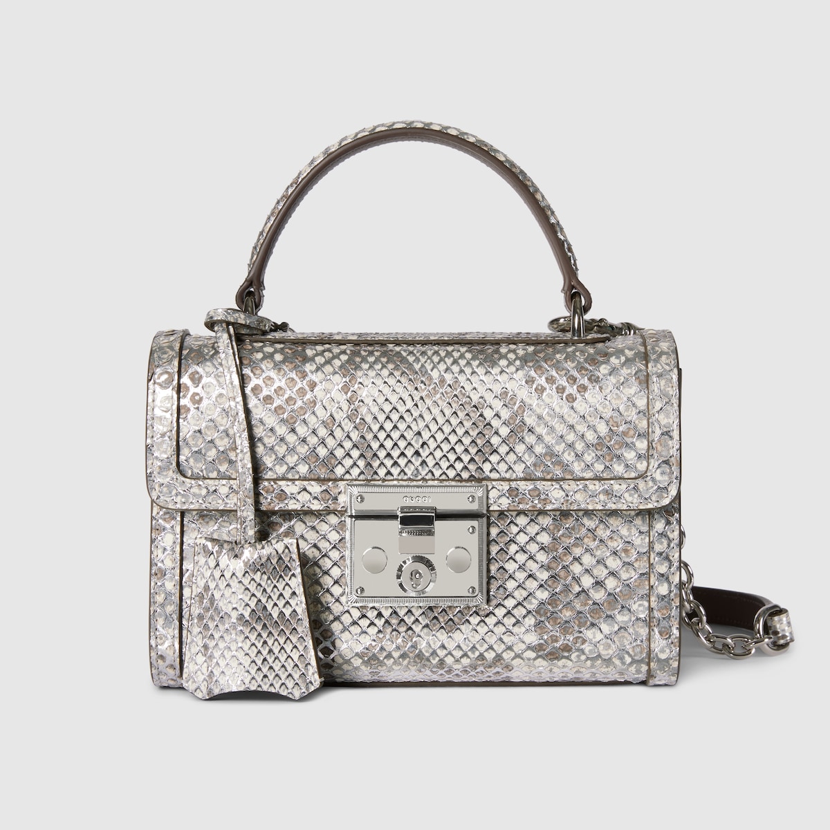 Padlock python small top handle bag inmetallic silver | GUCCI® International