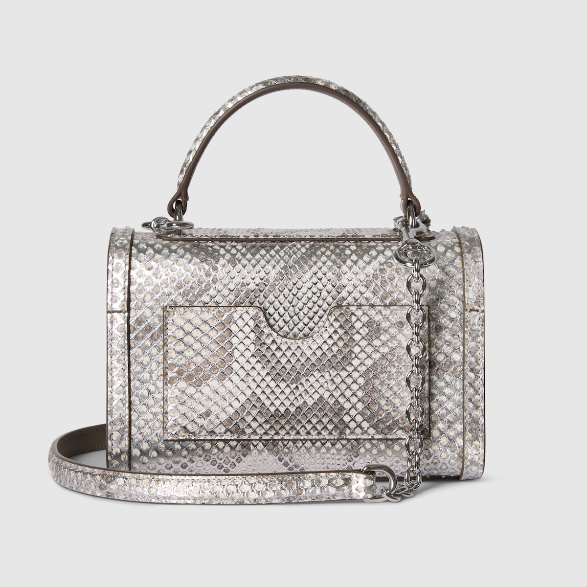 Padlock python small top handle bag in metallic silver | GUCCI® AE