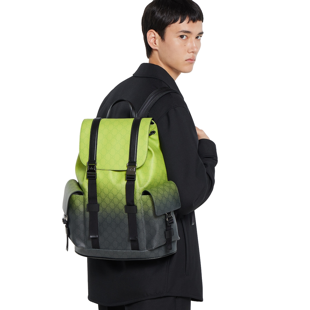 Gucci Chroma large backpack in lime and black fabric | GUCCI® SI