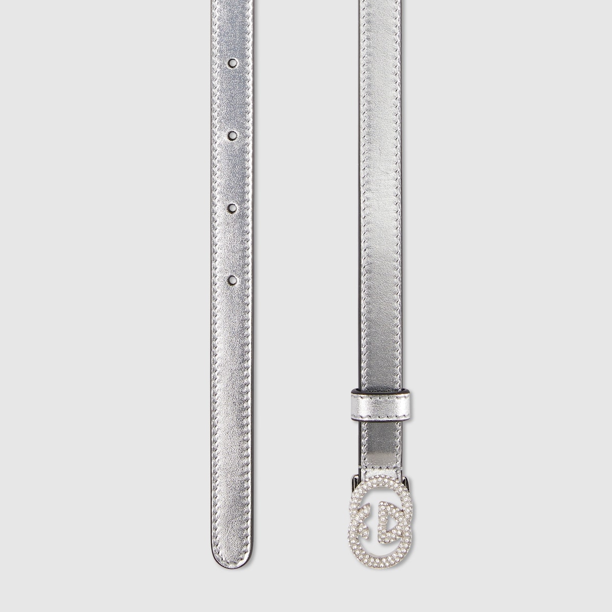 Thin belt with Interlocking G buckle in metallic silver leather | GUCCI® UK
