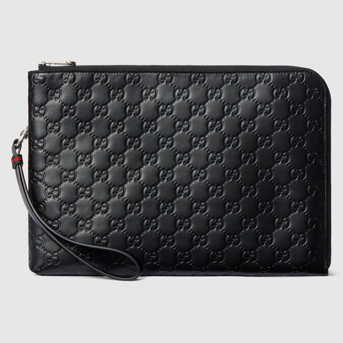GG Emblem pouch in black GG leather | GUCCI® UK