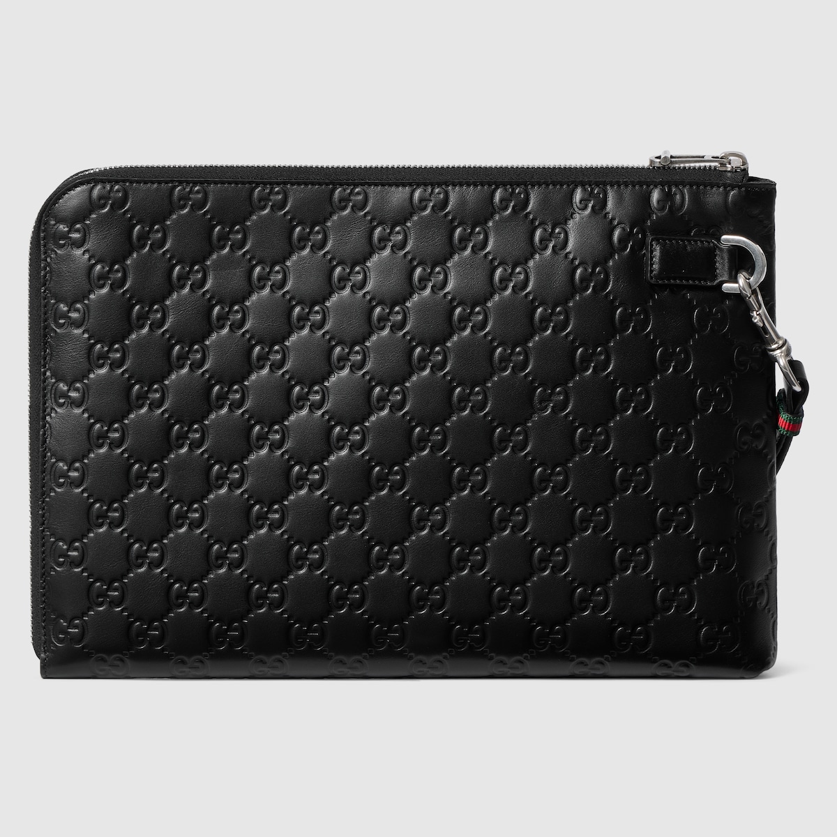GG Emblem pouch in black GG leather | GUCCI® SI