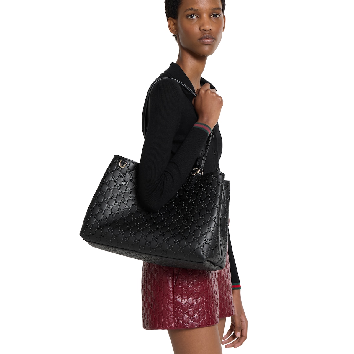 GG Emblem large tote bag in black GG leather | GUCCI® AU
