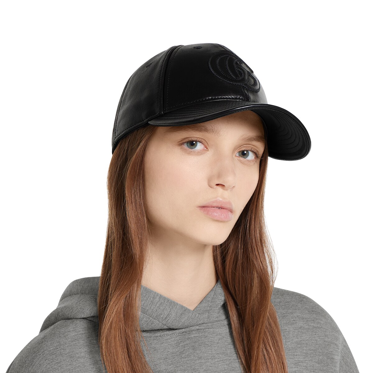 Leather baseball hat with Double G in black | GUCCI® UK