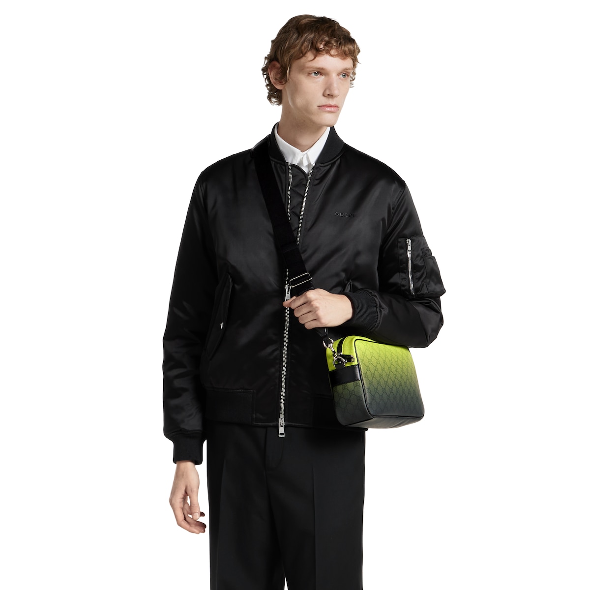 Gucci Chroma medium crossbody bag in lime and black fabric | GUCCI® MX