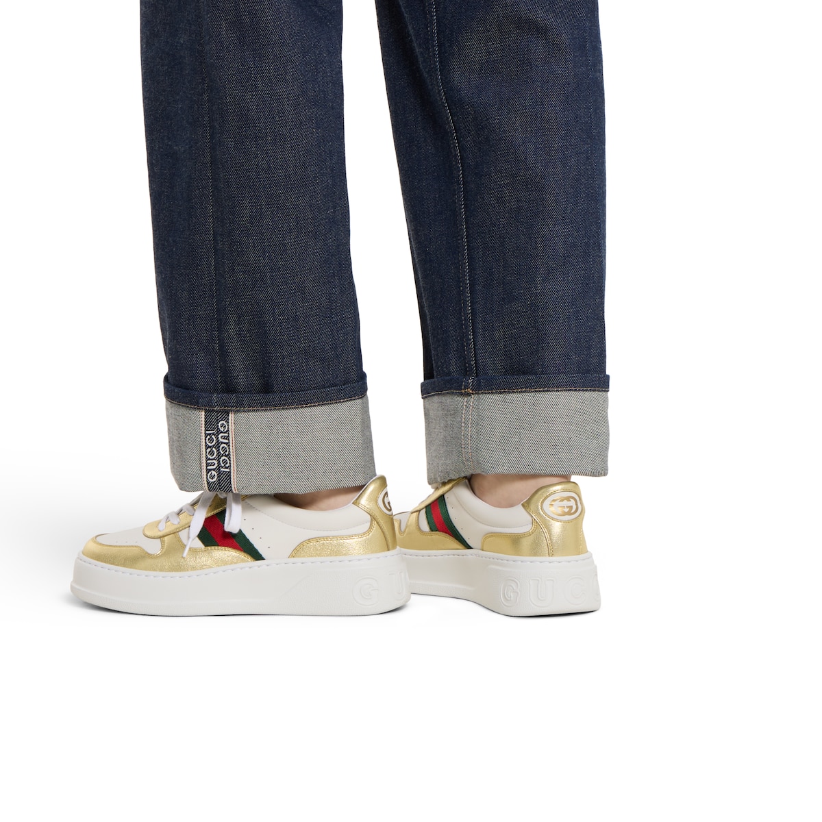 Women's chunky sneaker in golden metallic leather | GUCCI® ZA