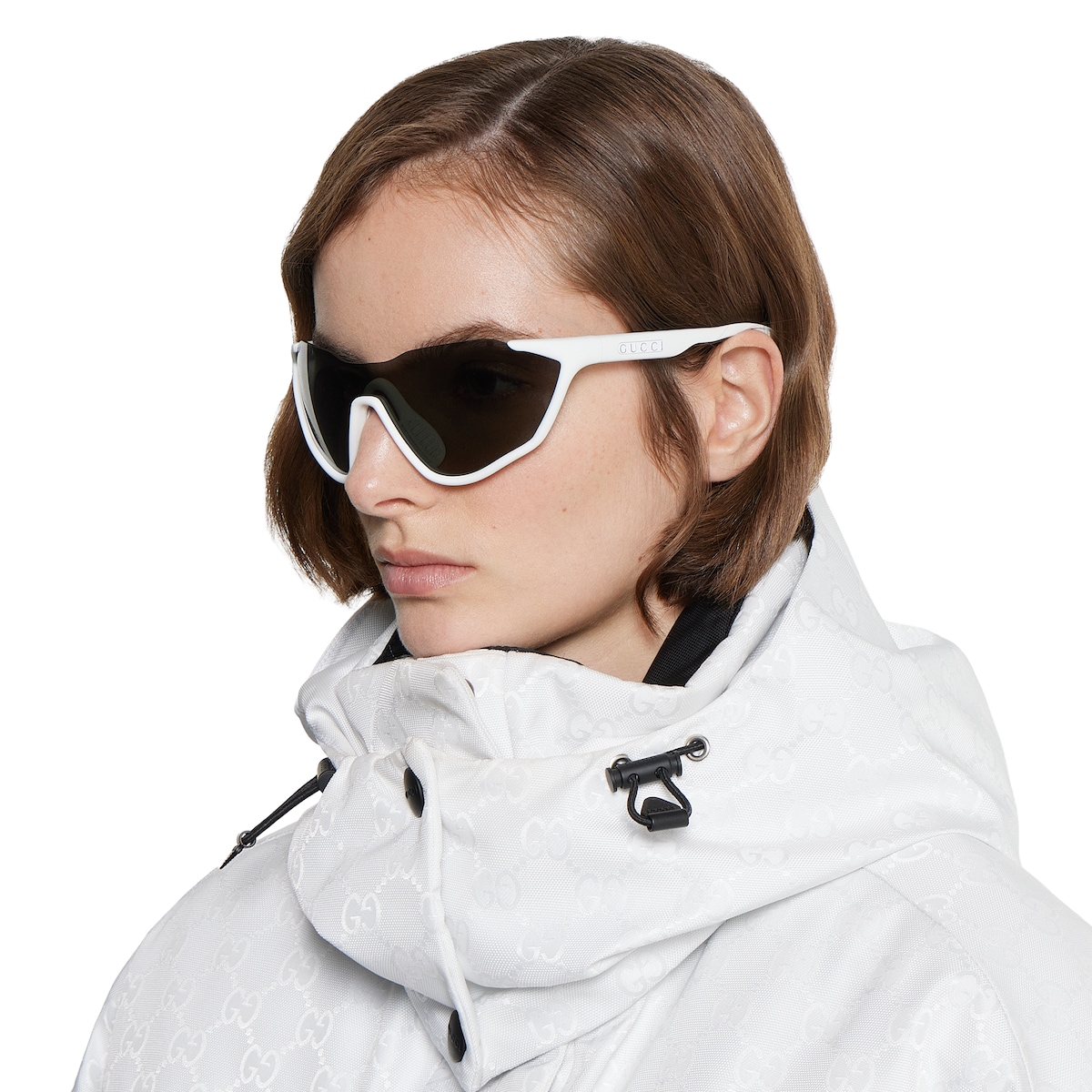 Mask-shaped sunglasses in white | GUCCI® US