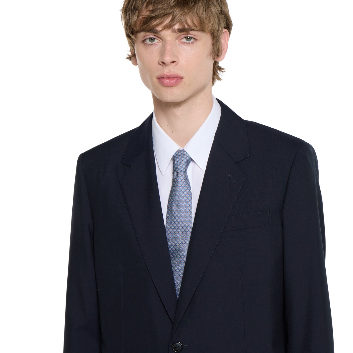 Double G silk jacquard tie in light blue | GUCCI® US