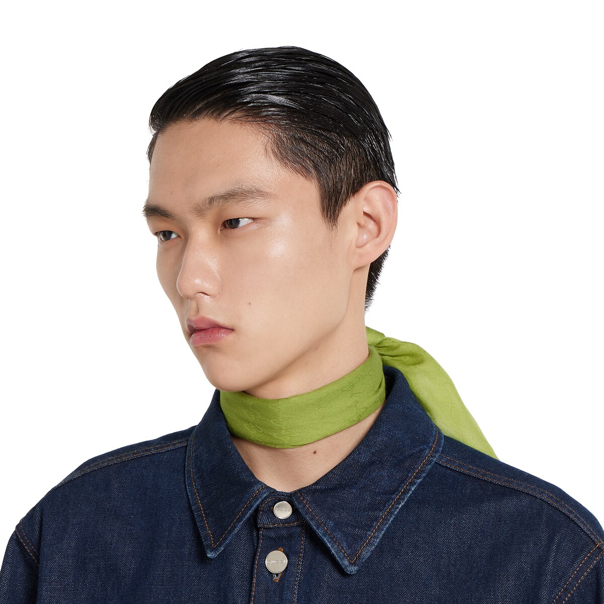 Printed cotton pocket square in gradient green | GUCCI® US