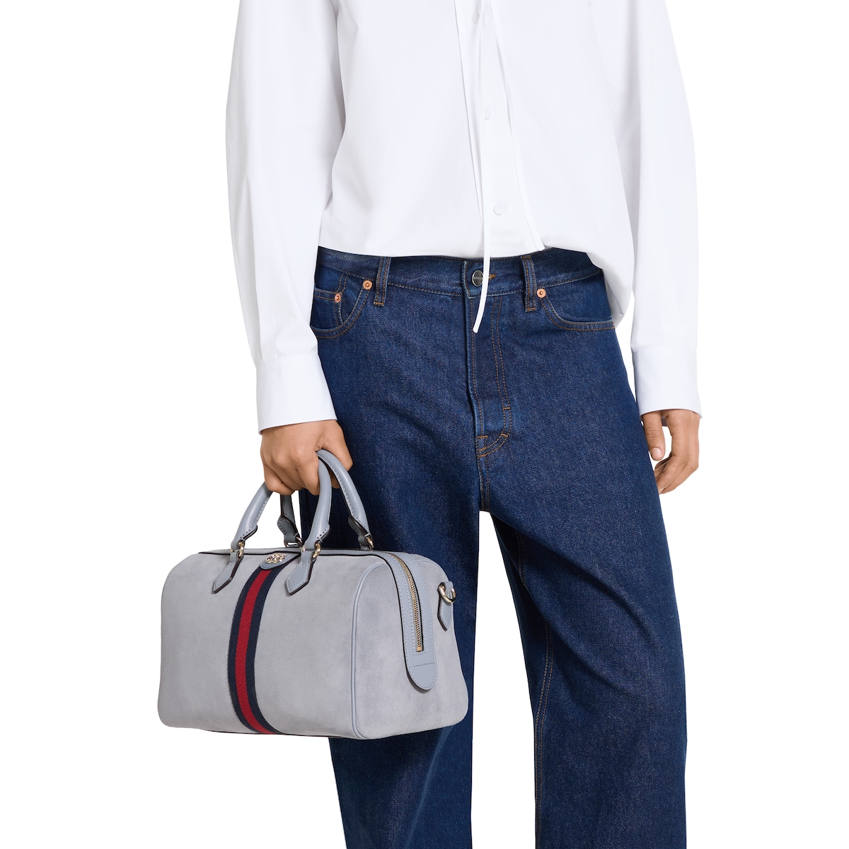 Ophidia large boston bag in dusty blue suede | GUCCI® UK