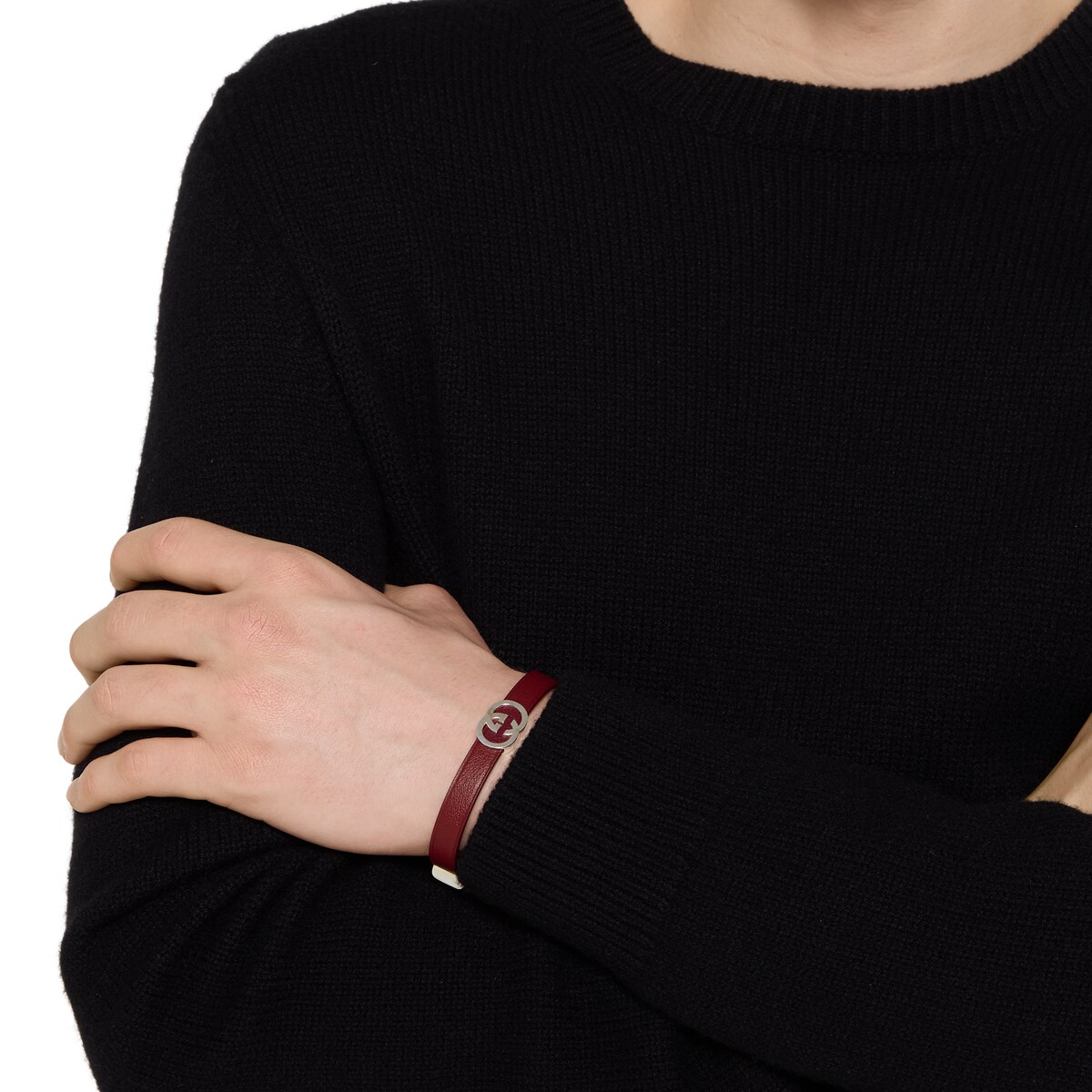 Gucci Interlocking leather bracelet in Rosso Ancora red leather | GUCCI ...