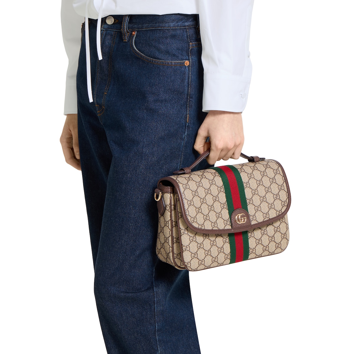 Ophidia medium top handle bag in beige and brown GG fabric | GUCCI® US