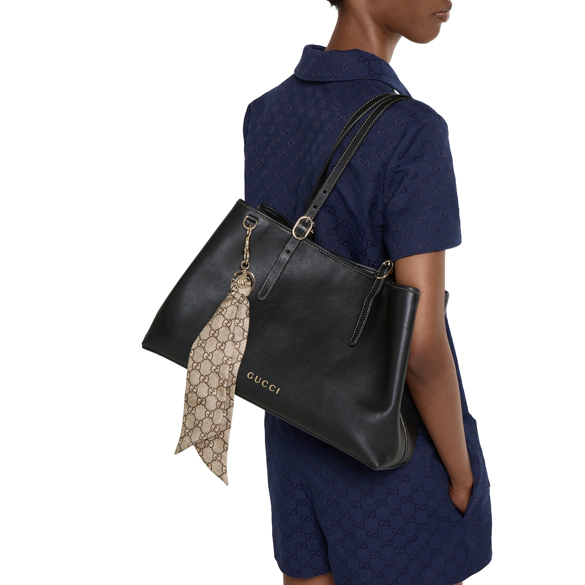 Keychain with GG silk in beige and dark brown silk | GUCCI® US