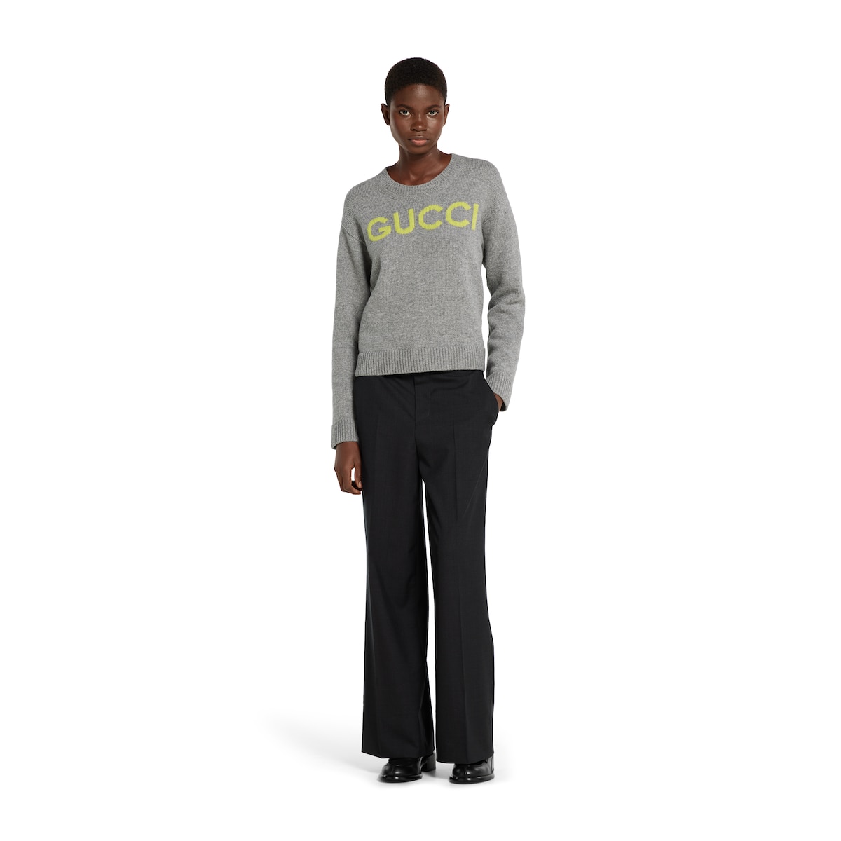 Wool top with Gucci intarsia in grey | GUCCI® SA