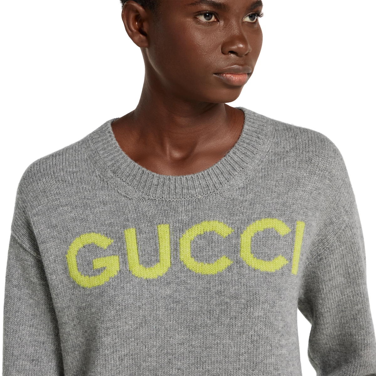 Wool top with Gucci intarsia in grey | GUCCI® SA