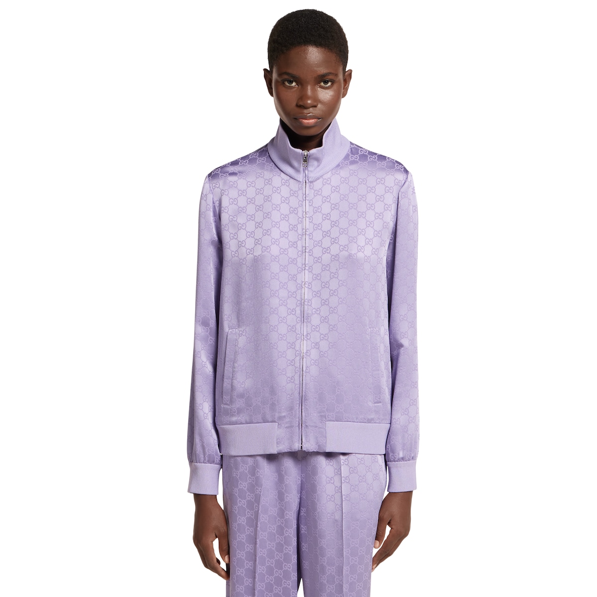 เสื้อแจ็คเก็ต GG jacquard zip jacket inสีม่วงไลแลค | GUCCI® TH