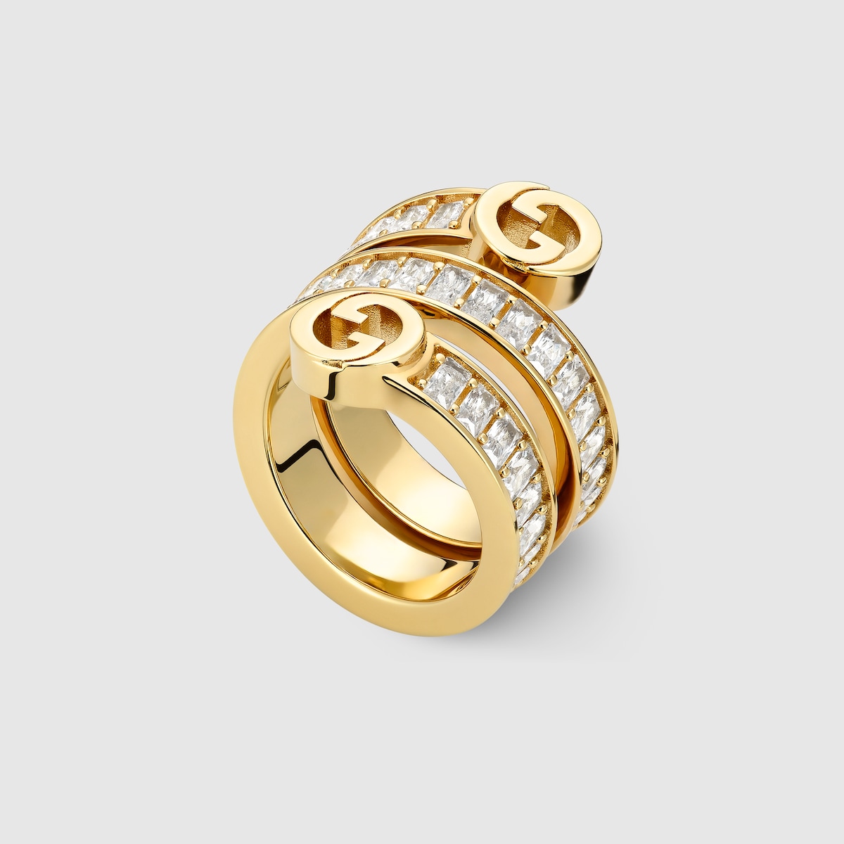 Gucci Blondie crystal spiral ring in gold-toned brass | GUCCI® SG