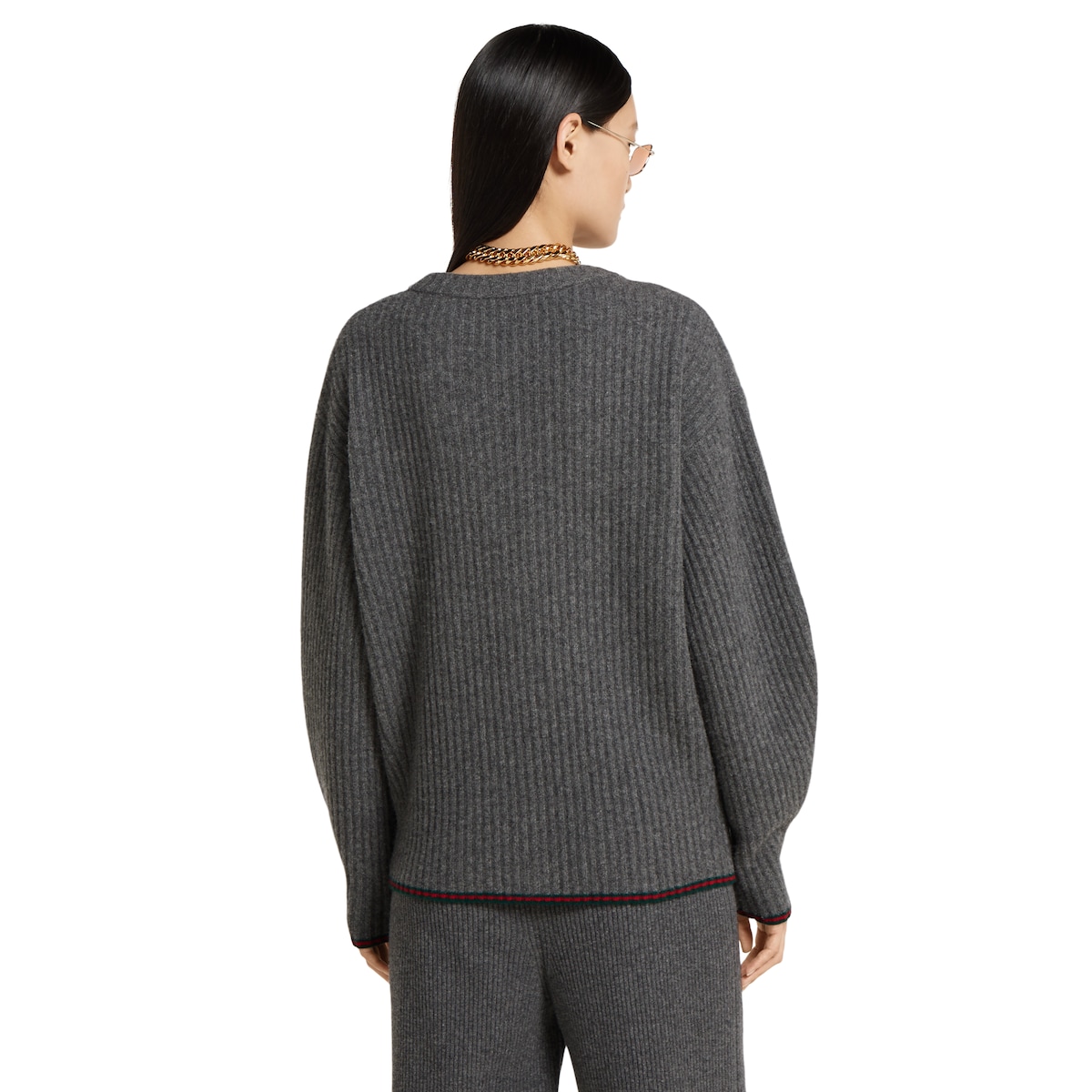 Rib felted wool cardigan with Web in dark grey | GUCCI® UK