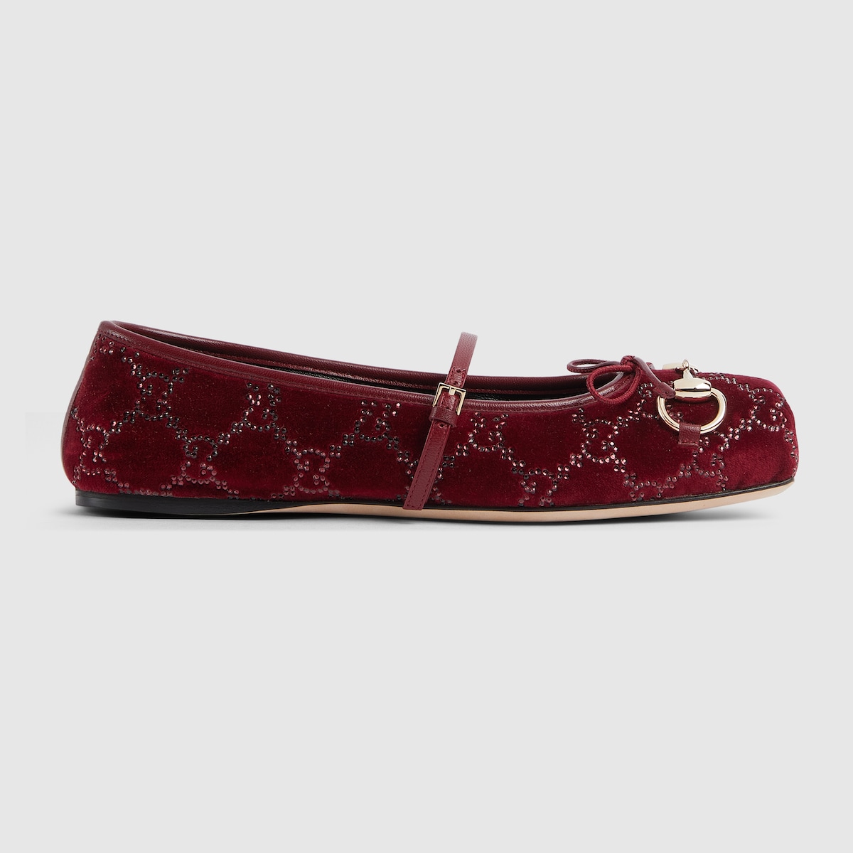 Women's GG crystal Gucci Horsebit ballet flat in Rosso Ancora red ...