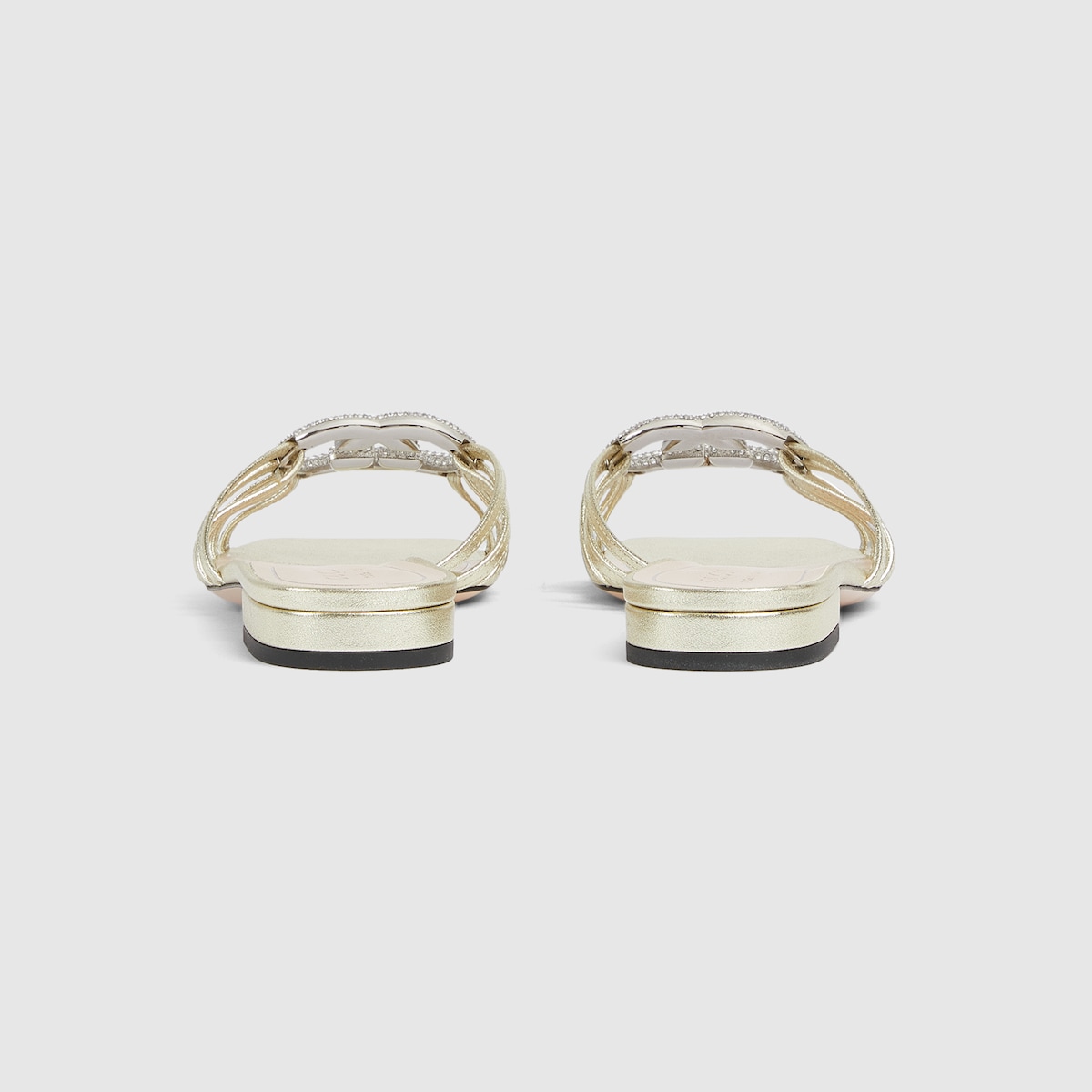 Women's slide with crystal Interlocking G in silver metallic leather ...