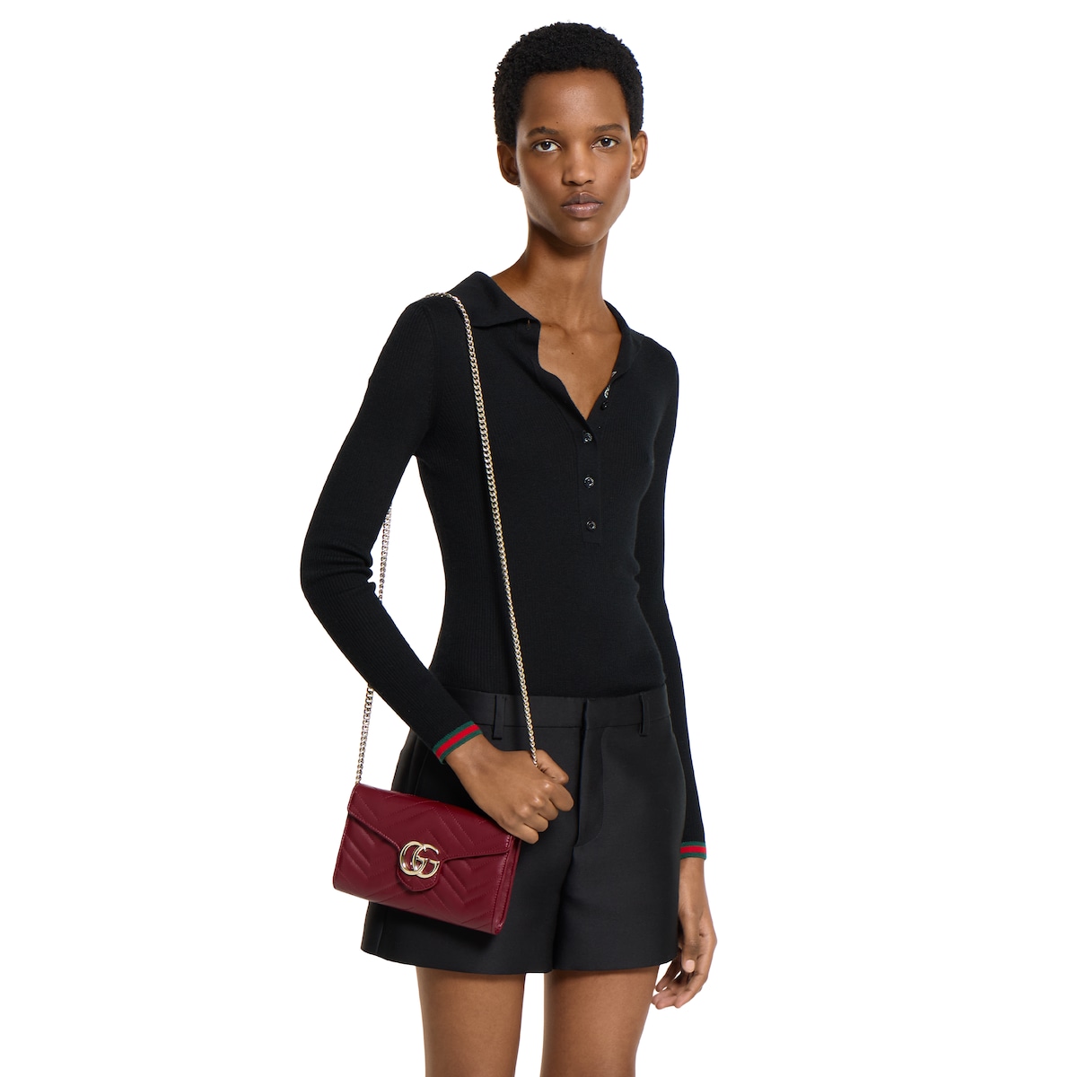 GG Marmont wallet on chain in Rosso Ancora red leather | GUCCI® US