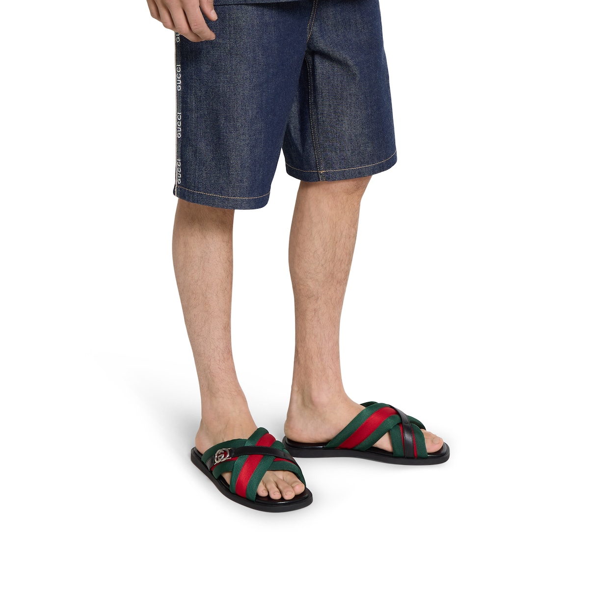 Men's Web sandal with Interlocking G in green and red Web canvas ...
