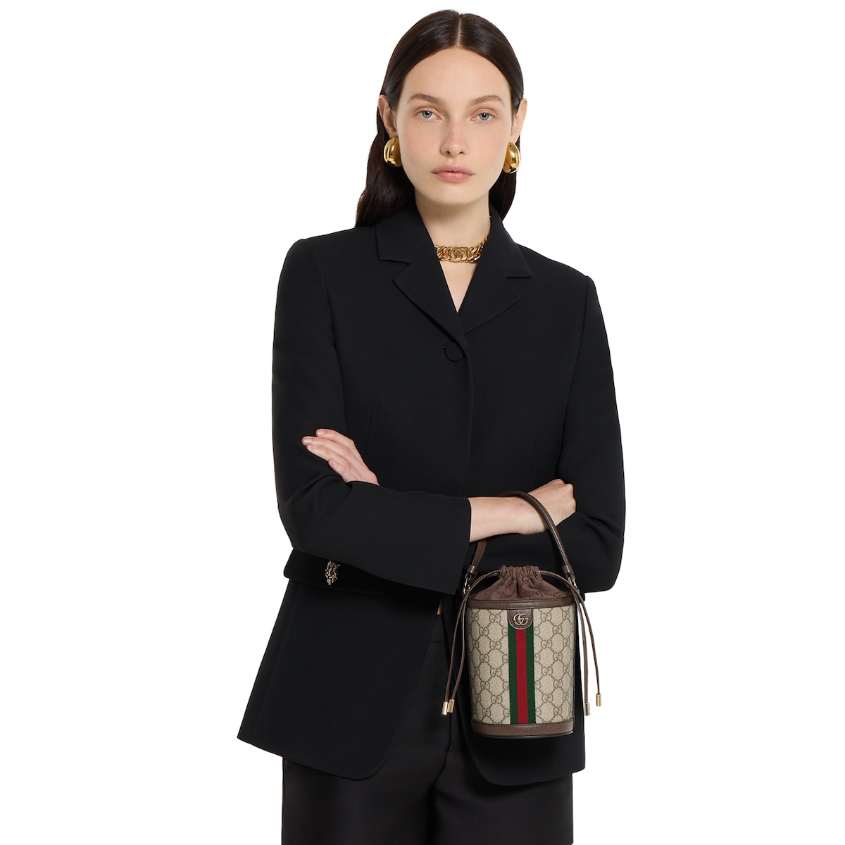 Ophidia mini bucket bag in beige and brown GG fabric | GUCCI® SI