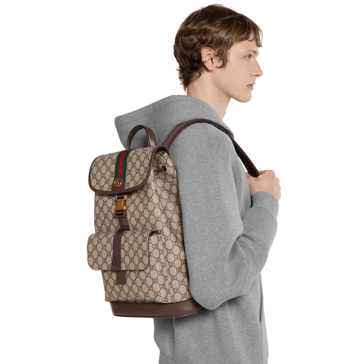 Ophidia small backpack in beige and dark brown fabric | GUCCI® AU