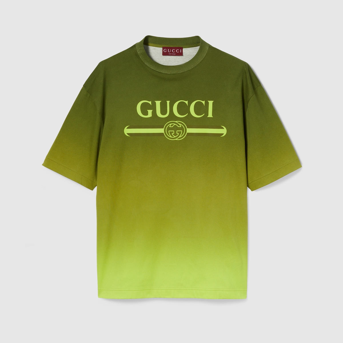 Technical cotton jersey T-shirt with print in gradient green | GUCCI® UK