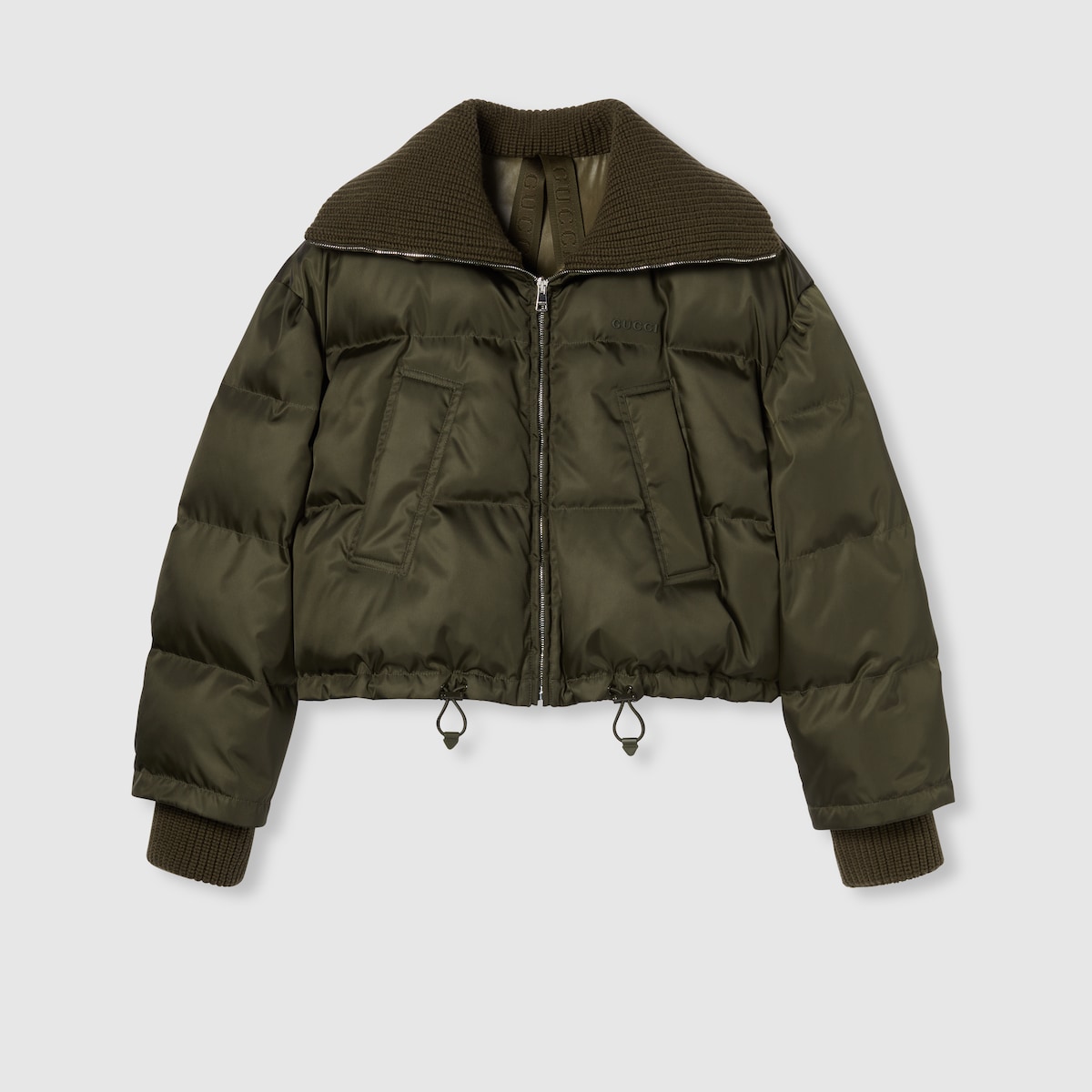 Fine gabardine nylon puffer jacket in forest green | GUCCI® HU