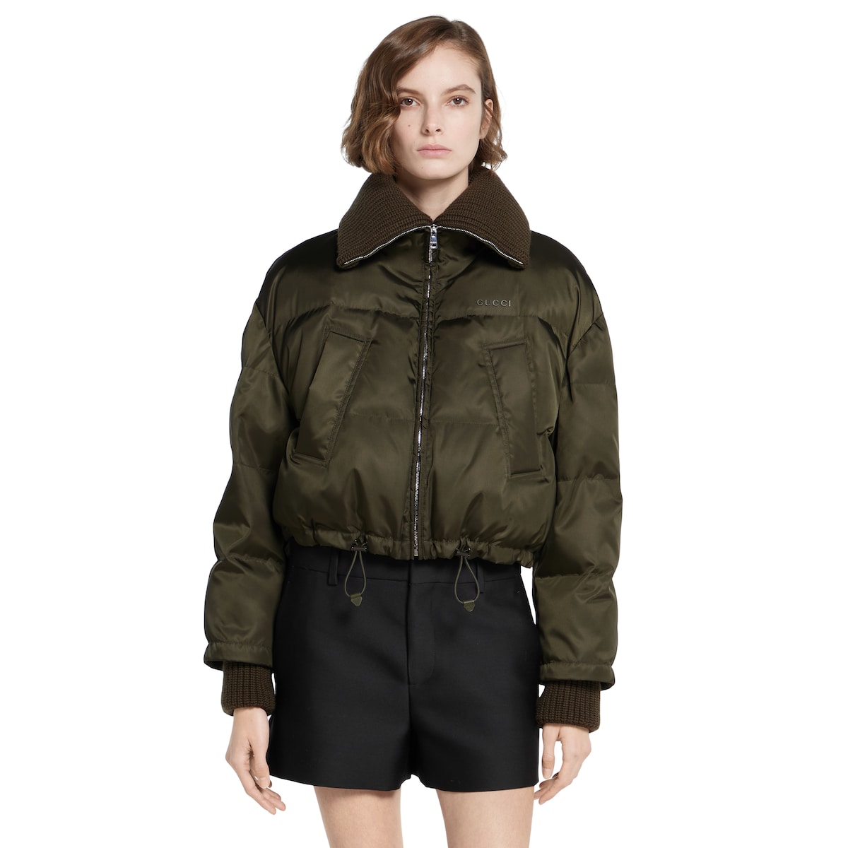 Fine gabardine nylon puffer jacket in forest green | GUCCI® UK