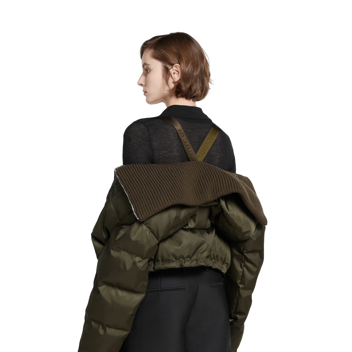Fine gabardine nylon puffer jacket in forest green | GUCCI® UK