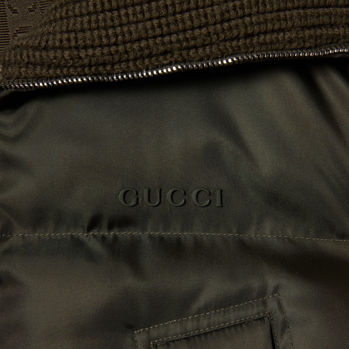 Fine gabardine nylon puffer jacket in forest green | GUCCI® UK