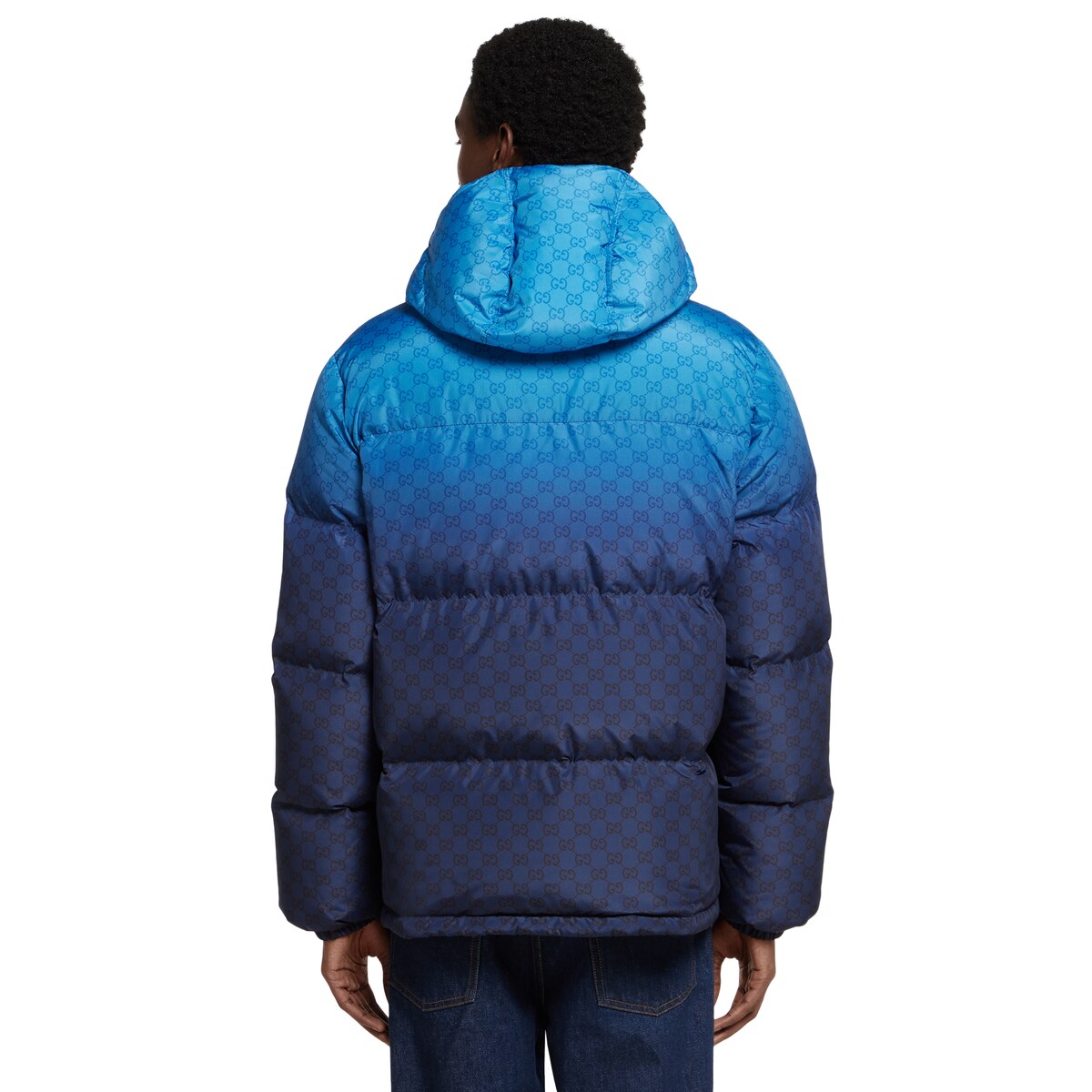 Printed poplin tech zip jacket in gradient light blue to blue | GUCCI® UK
