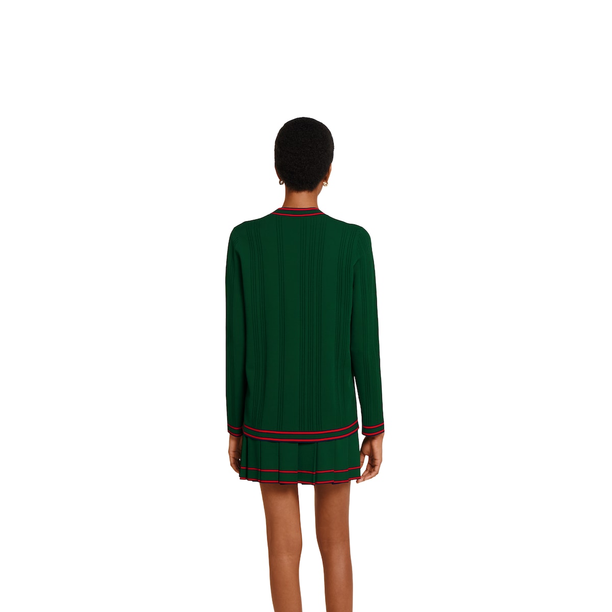 Cardigan with striped trim in dark green | GUCCI® US