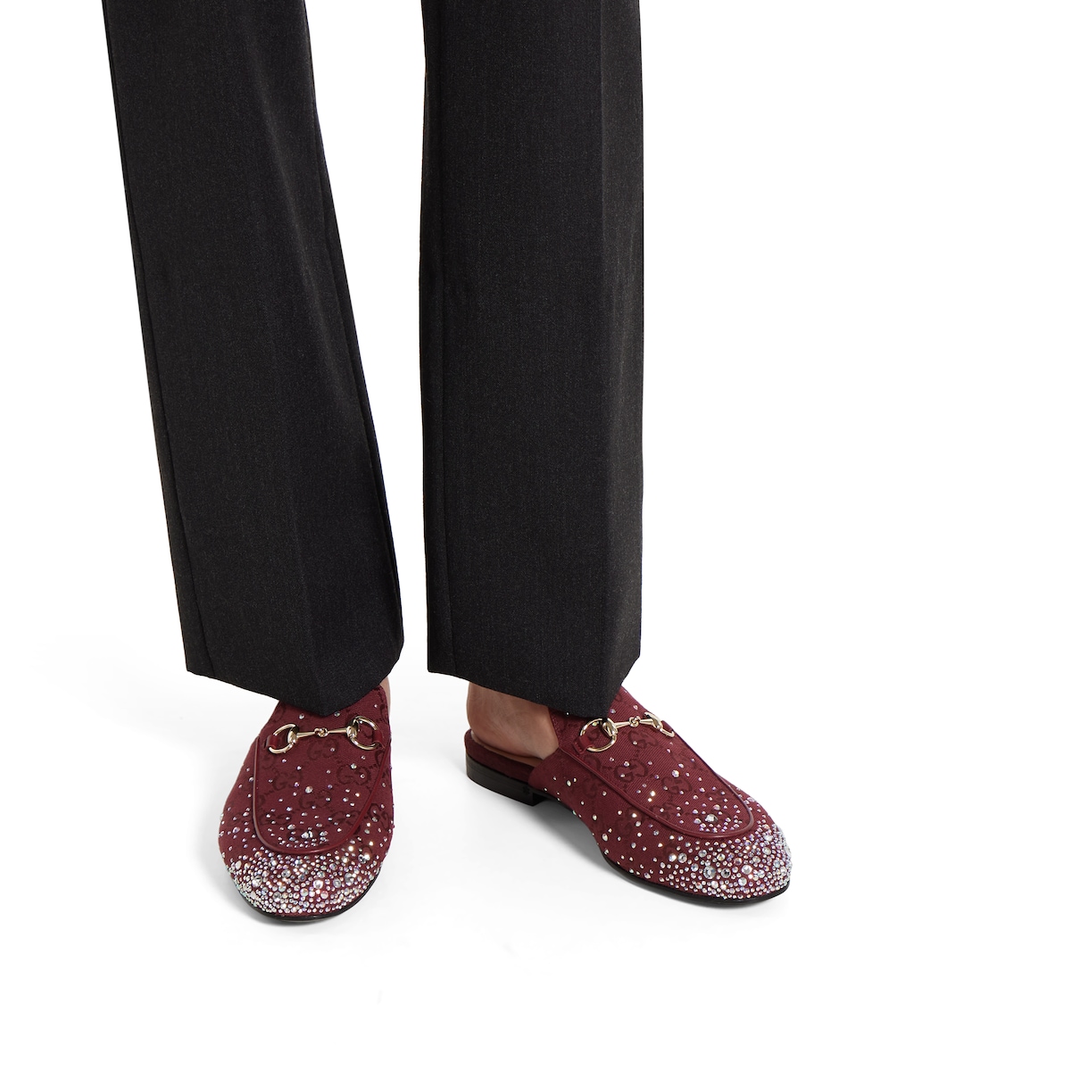 Women's Princetown slipper with crystals in Rosso Ancora GG canvas | GUCCI® AE