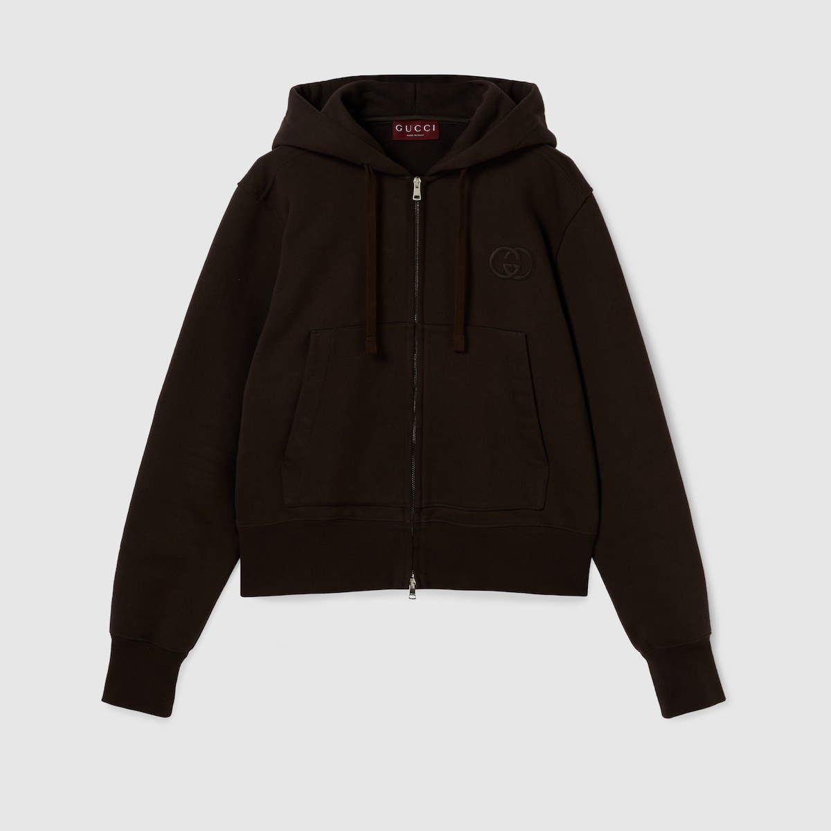 Brushed cotton jersey zip sweatshirt in dark brown | GUCCI® UK