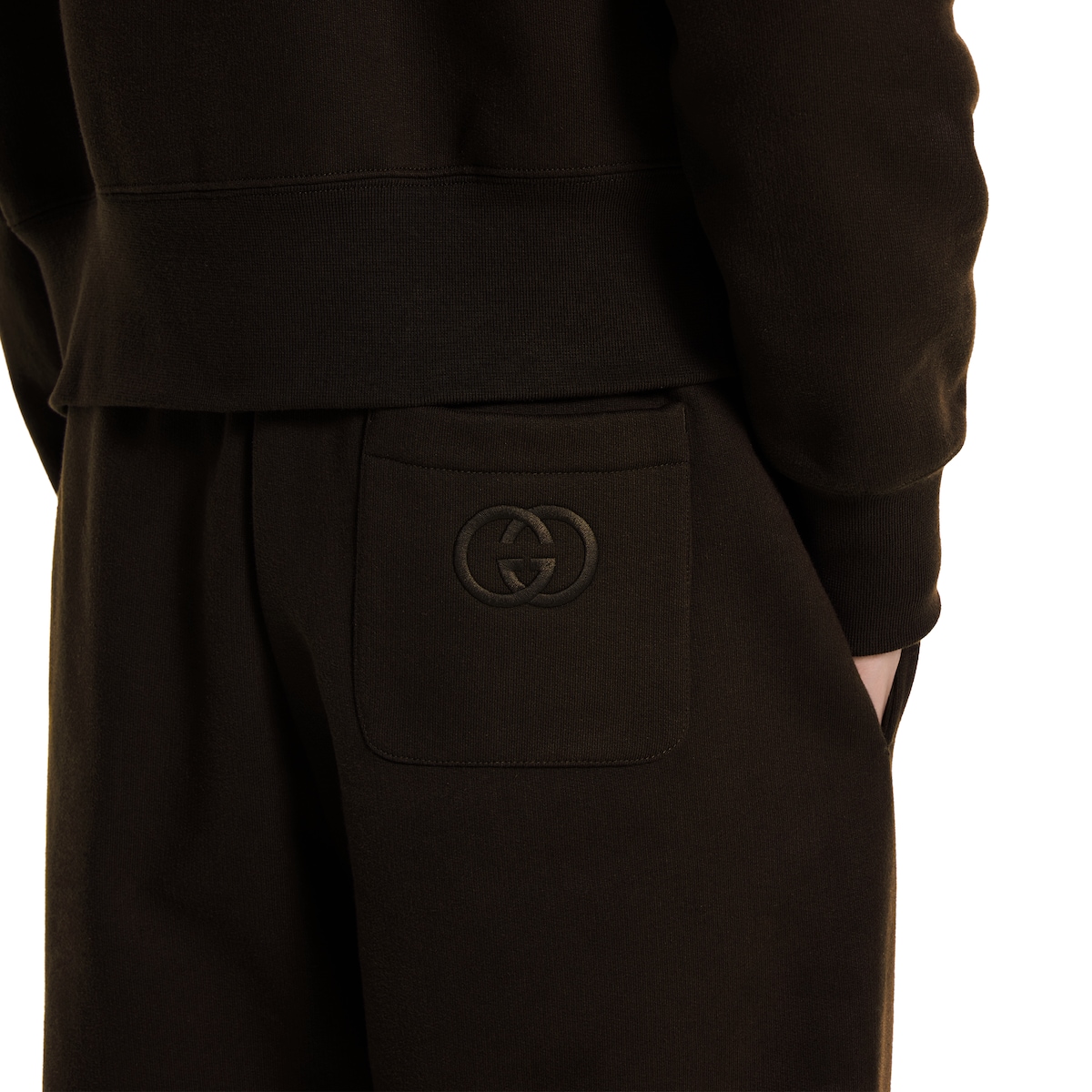 Brushed cotton jersey jogging pant in dark brown | GUCCI® US