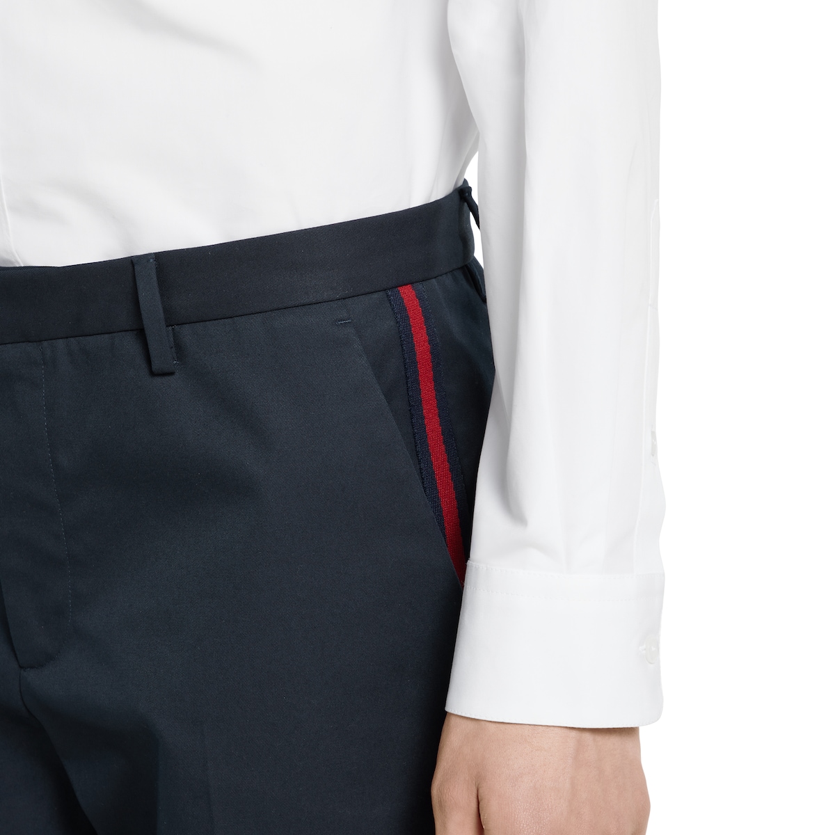 Cotton twill pant with Web detail in dark blue | GUCCI® IT